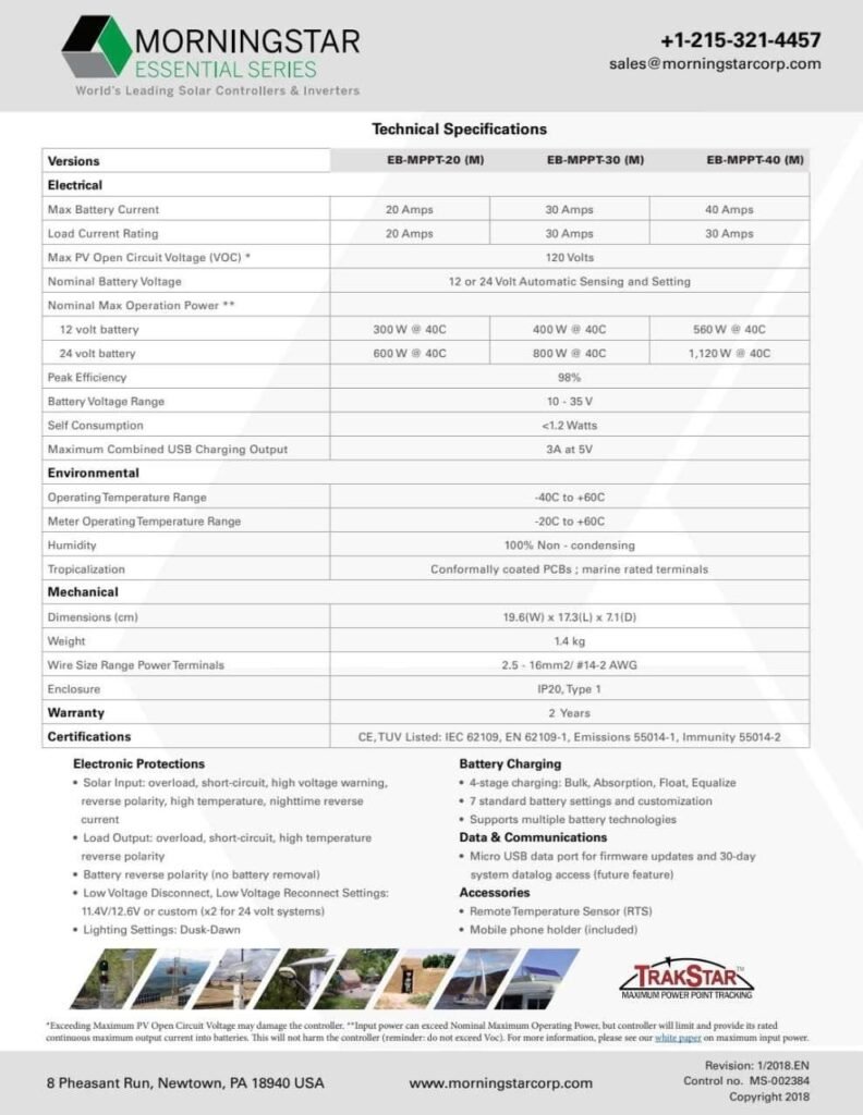 Morningstar EcoBoost MPPT Solar Charge and Lighting Controller 12/24V ...